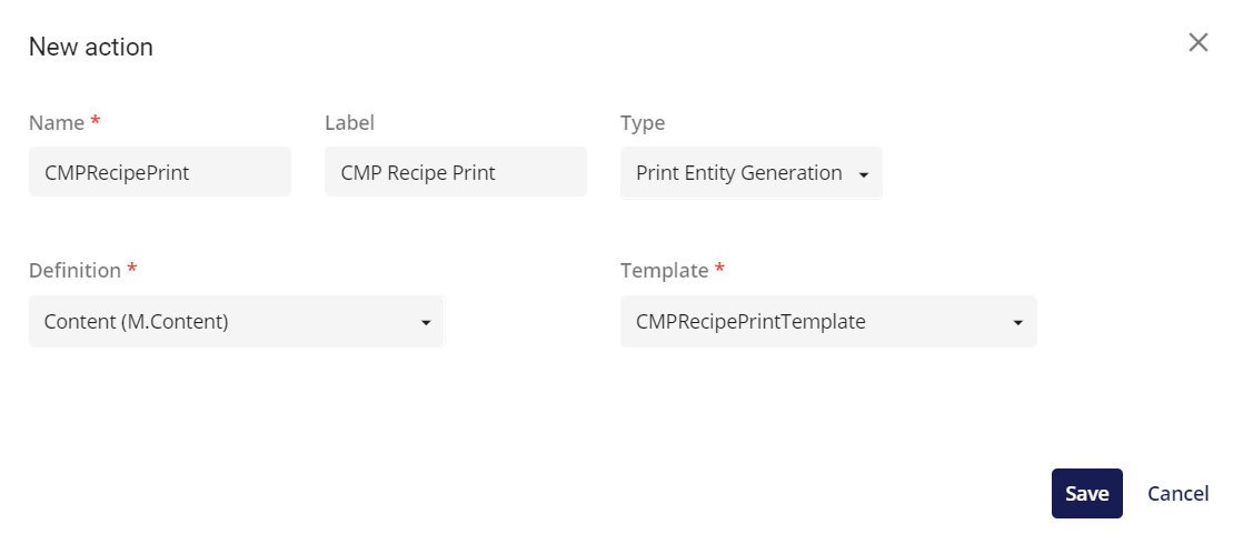 Create Print entity generation action | Sitecore Documentation